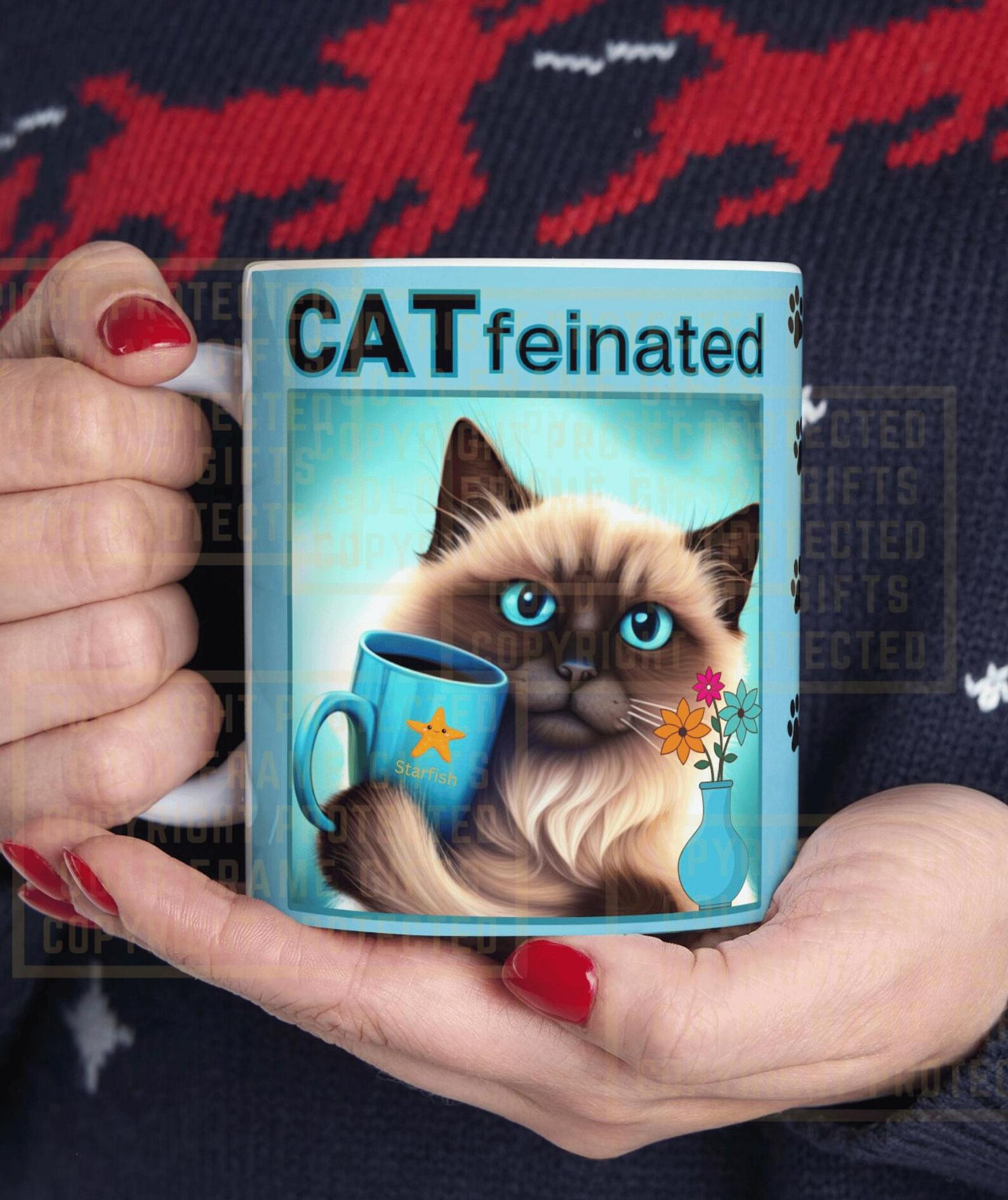 Siamese Cat Mug, Cat Catfeinated Coffee Ceramic Mug Funny Coffee Cat ...