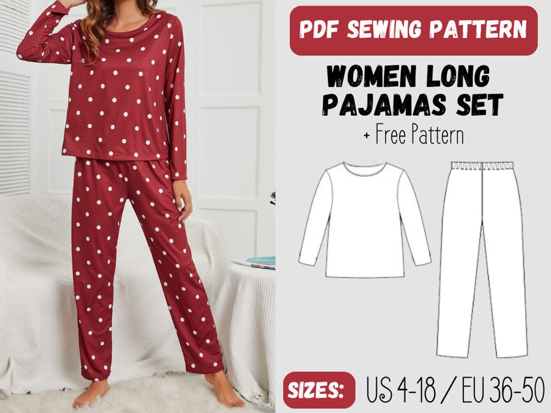 Nähanleitung Frauen Pyjamas Set, Lange Pyjamas Set, Weihnachtsset Muster PDF, Damen Pyjamas ...