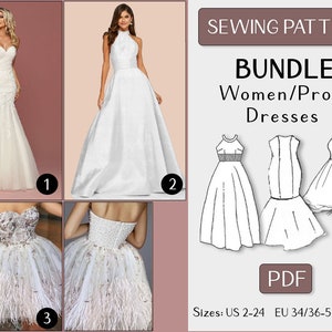 Sewing PATTERN Women Wedding/prom Dress Bundle Bundle Dress - Etsy