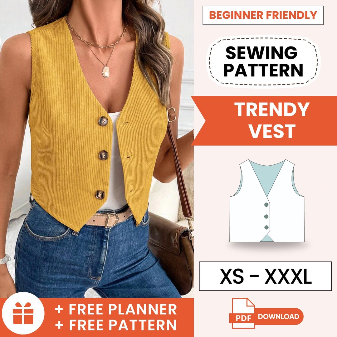 Vest Sewing Pattern | XS-XXXL | Instant Download | Easy Digital PDF ...