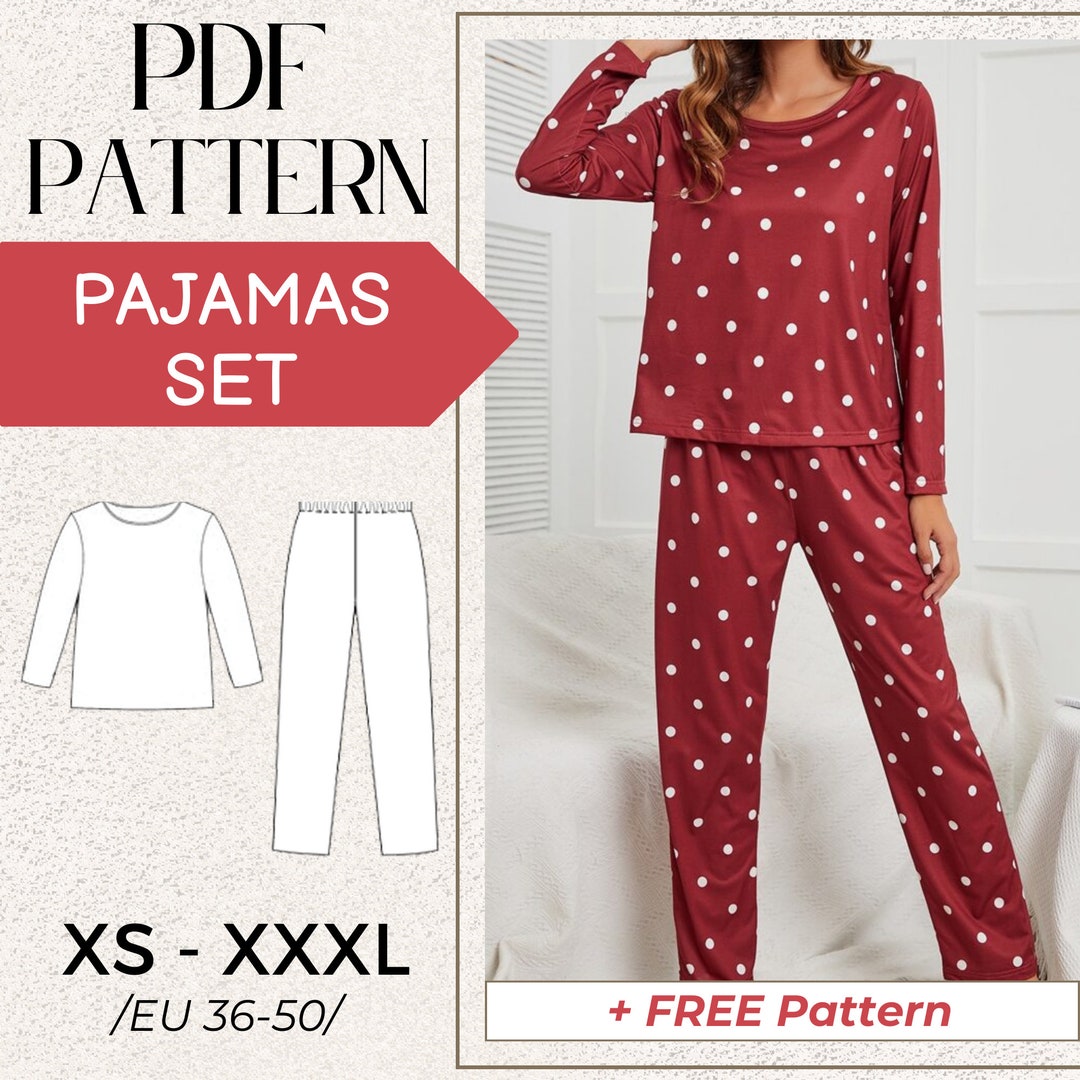 Patron de couture PDF ensemble pyjama femme, patron d'ensemble pyjama long, patron de Noël ...