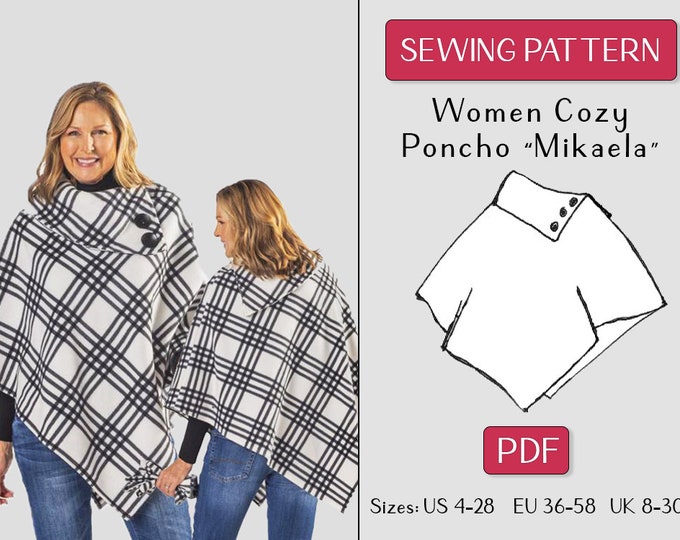 Sewing Pattern Women's Poncho Pattern, Hoody Poncho Pattern, Poncho ...