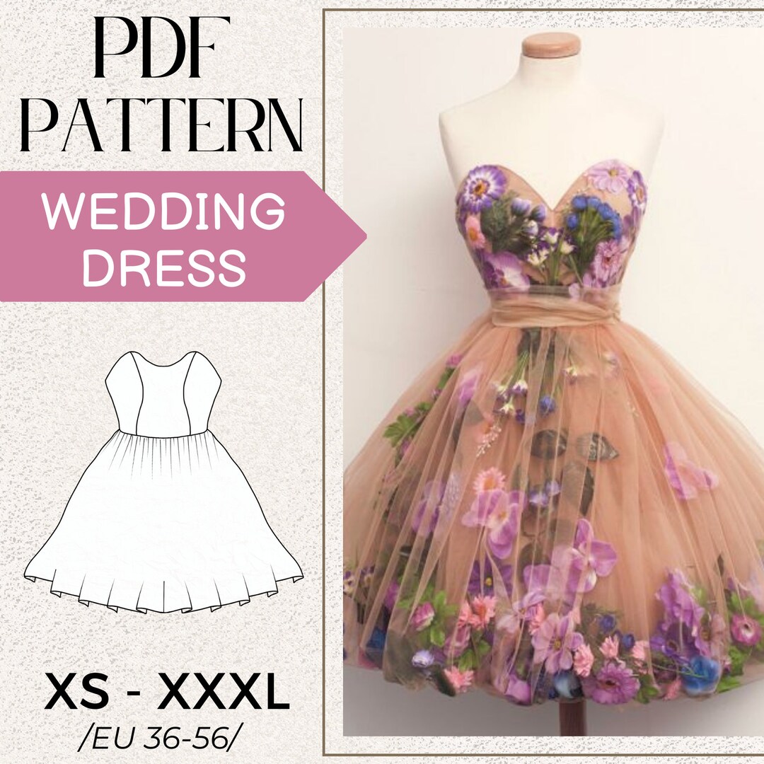 Sewing PATTERN Women Wedding/prom Dress, Pack Size XS to 3XL, PDF ...