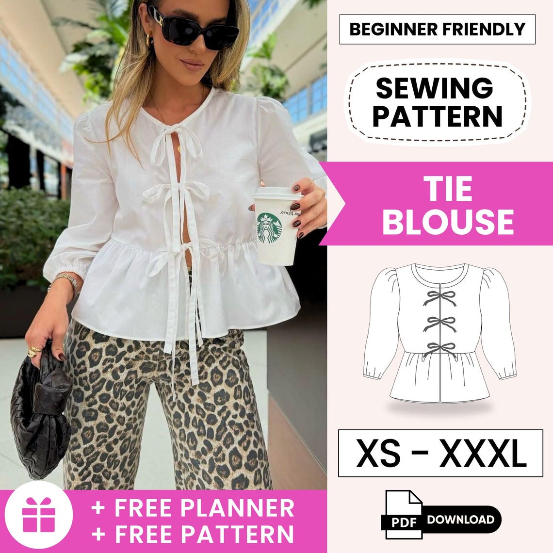 Front Tie Sewing Pattern | Peplum Top Pattern | Women Sewing Pattern ...