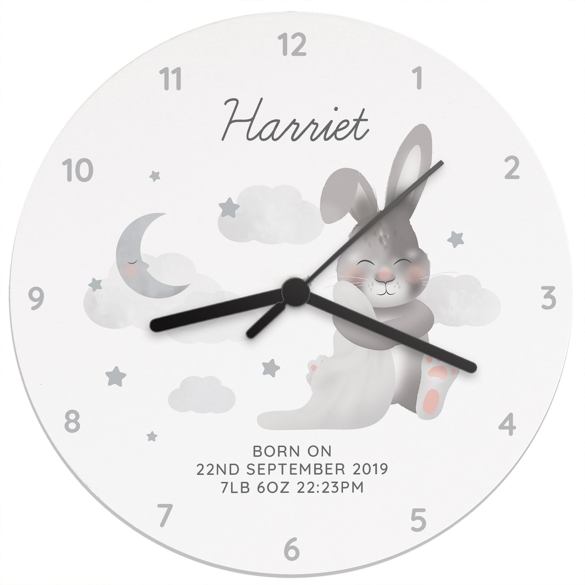 Personalised Wooden Clock Baby Bunny White - Etsy