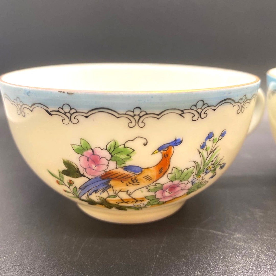 Vintage Noritake Japan Tea Cups Set of Two Bird Floral Design Hand ...