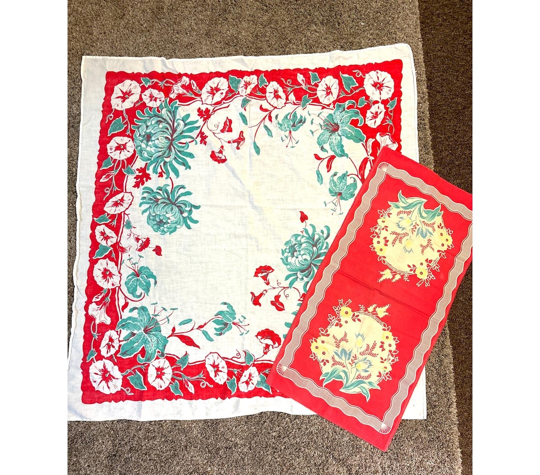 Vintage Floral Print Tablecloth 1940s/1950s W/towel Granny Core Retro ...