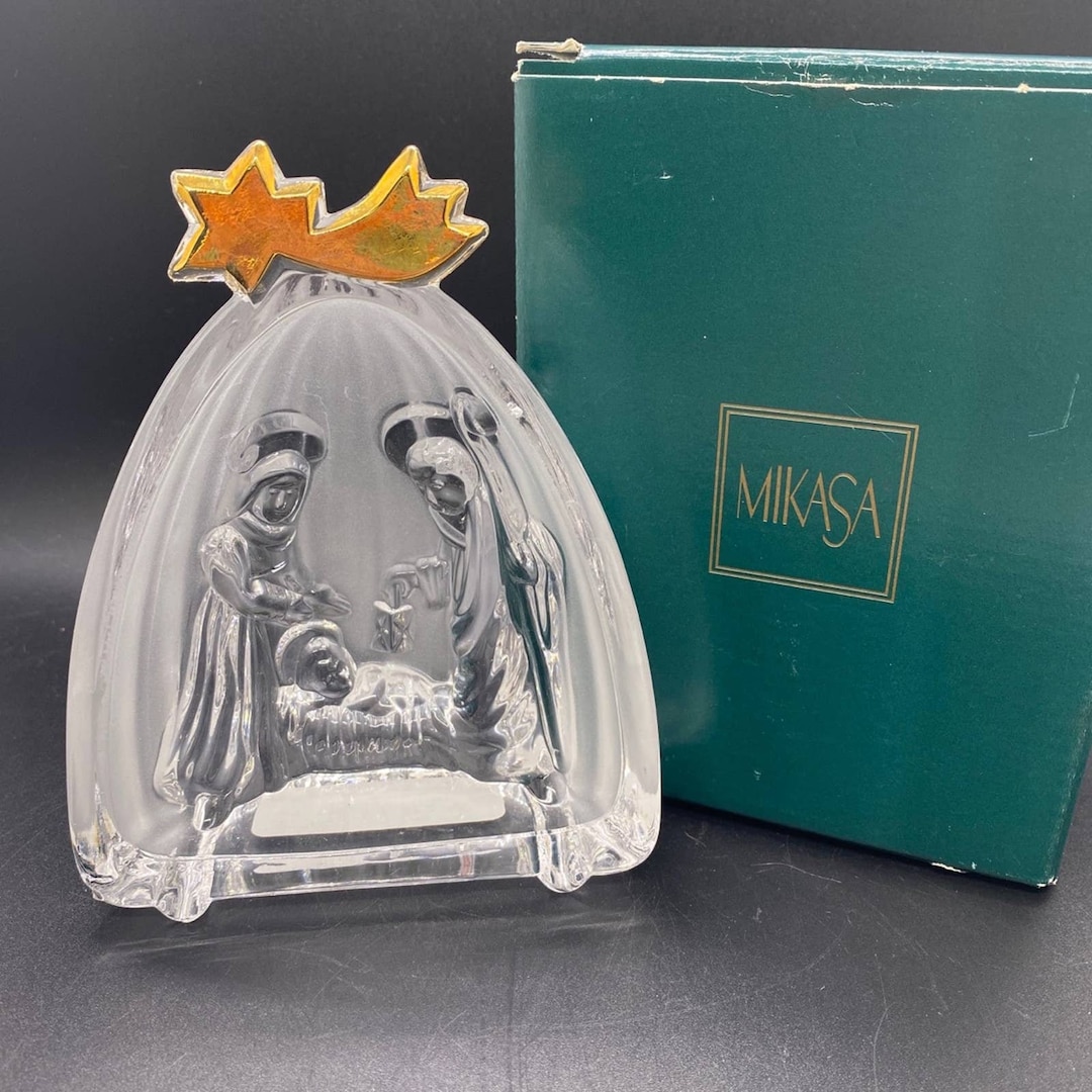 Mikasa Golden Star Nativity Sculpture Frosted Glass With Box Holiday ...