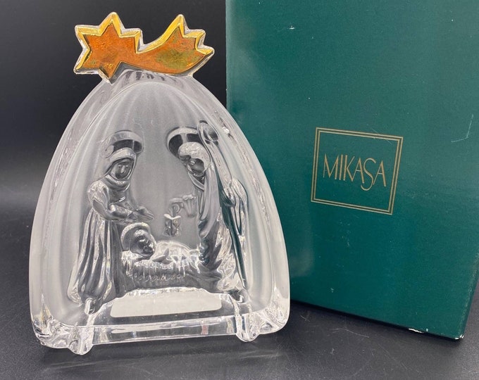 Mikasa Golden Star Nativity Sculpture Frosted Glass With Box Holiday ...