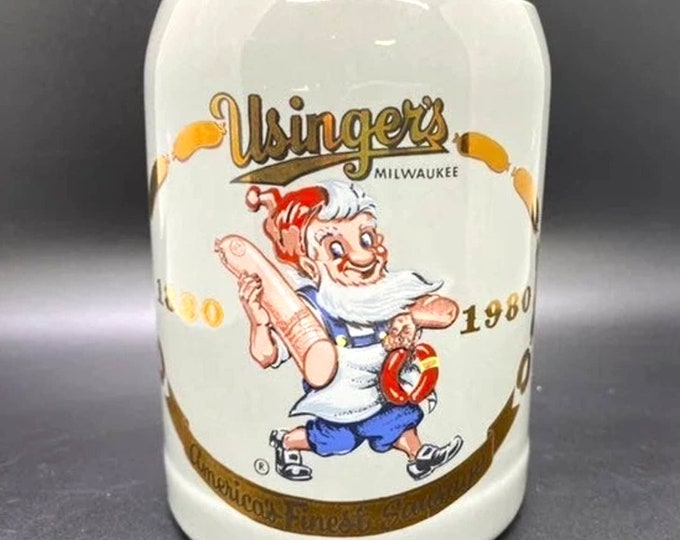 Vintage Usinger's Milwaukee Sausage Stoneware Beer Stein Mug Elf Gnome ...