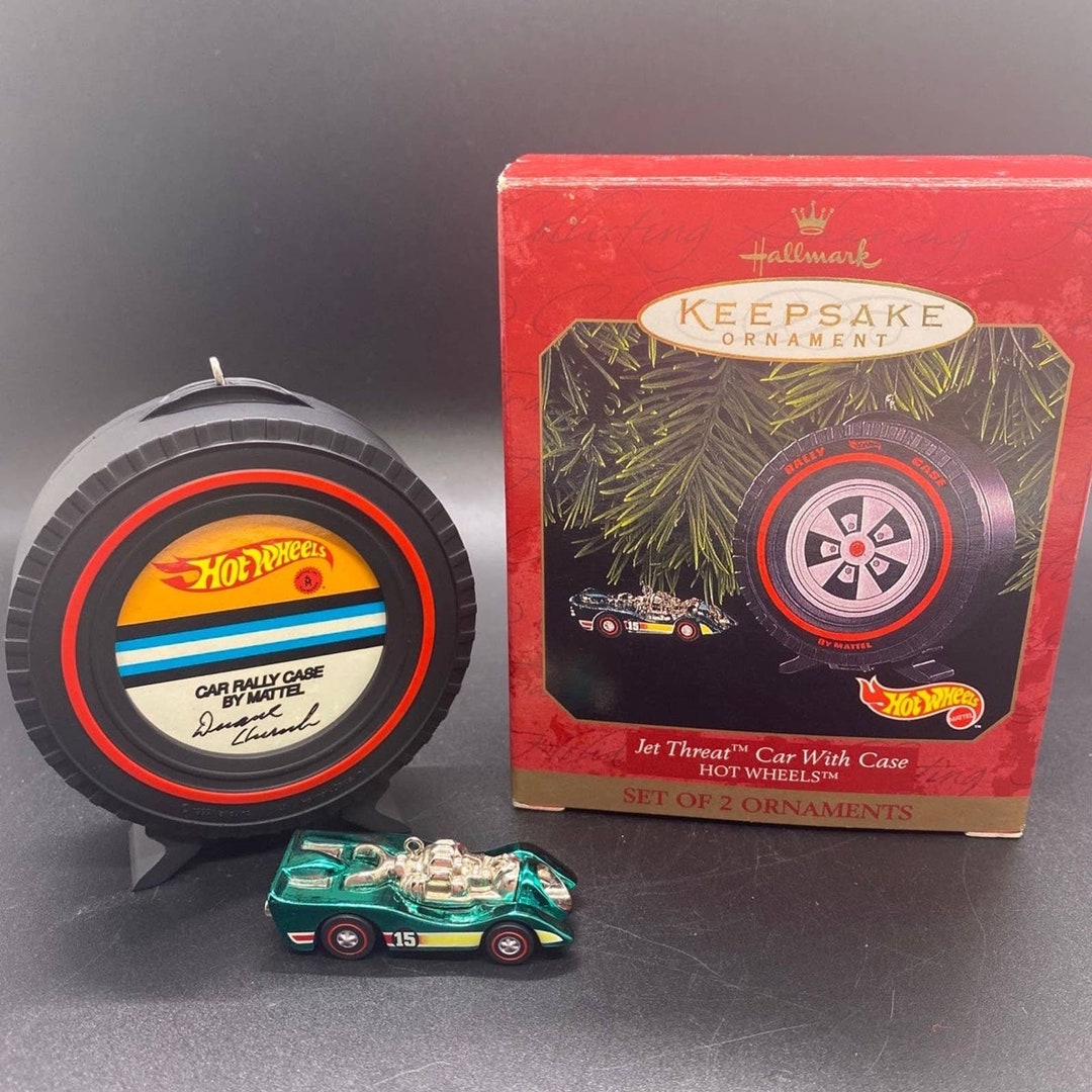 Hallmark Hot Wheels Jet Threat Car With Case Set of 2 Ornaments Holiday ...