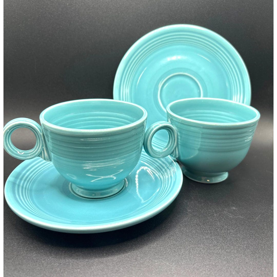 Fiesta Turquoise by Homer Laughlin Set of Two Footed Coffee Cups With ...