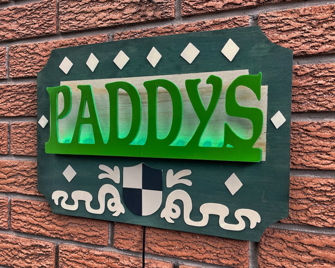 Paddy's Pub LED Wall Sign - Full Size Wood Base - Etsy