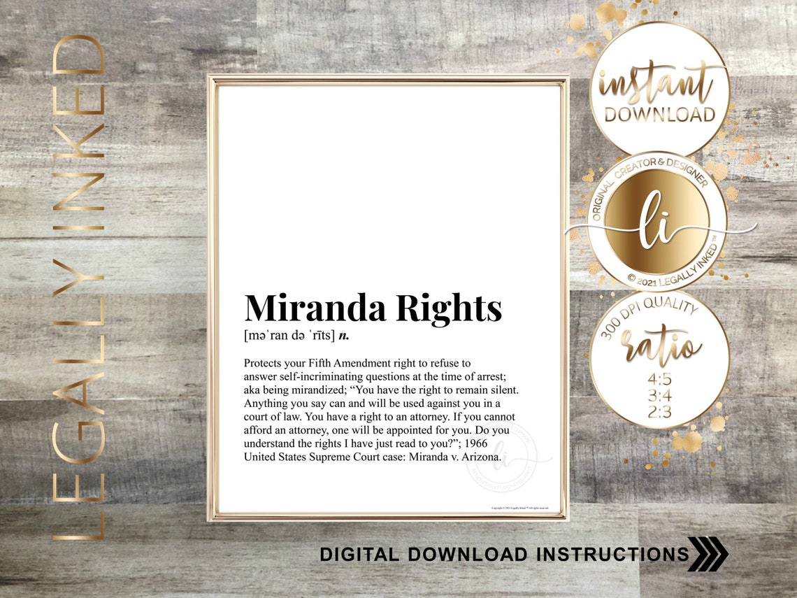 Miranda Rights Definition | Law Office Décor | Legal Humor | Law Prints ...
