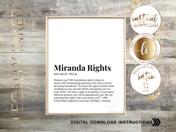 Miranda Rights Definition Law Office Décor Legal Humor - Etsy
