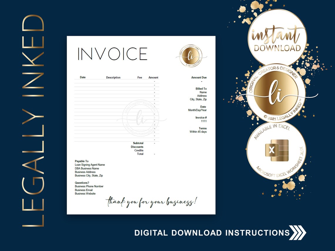 Loan Signing Agent Invoice | Excel Template | Law Office Décor | Legal ...
