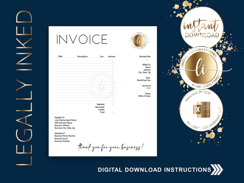 Loan Signing Agent Invoice | Excel Template | Law Office Décor | Legal ...