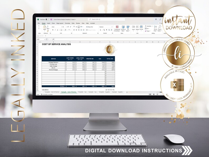 Cost of Service Analysis | Excel Template | Legal | Notary Loan Signing ...