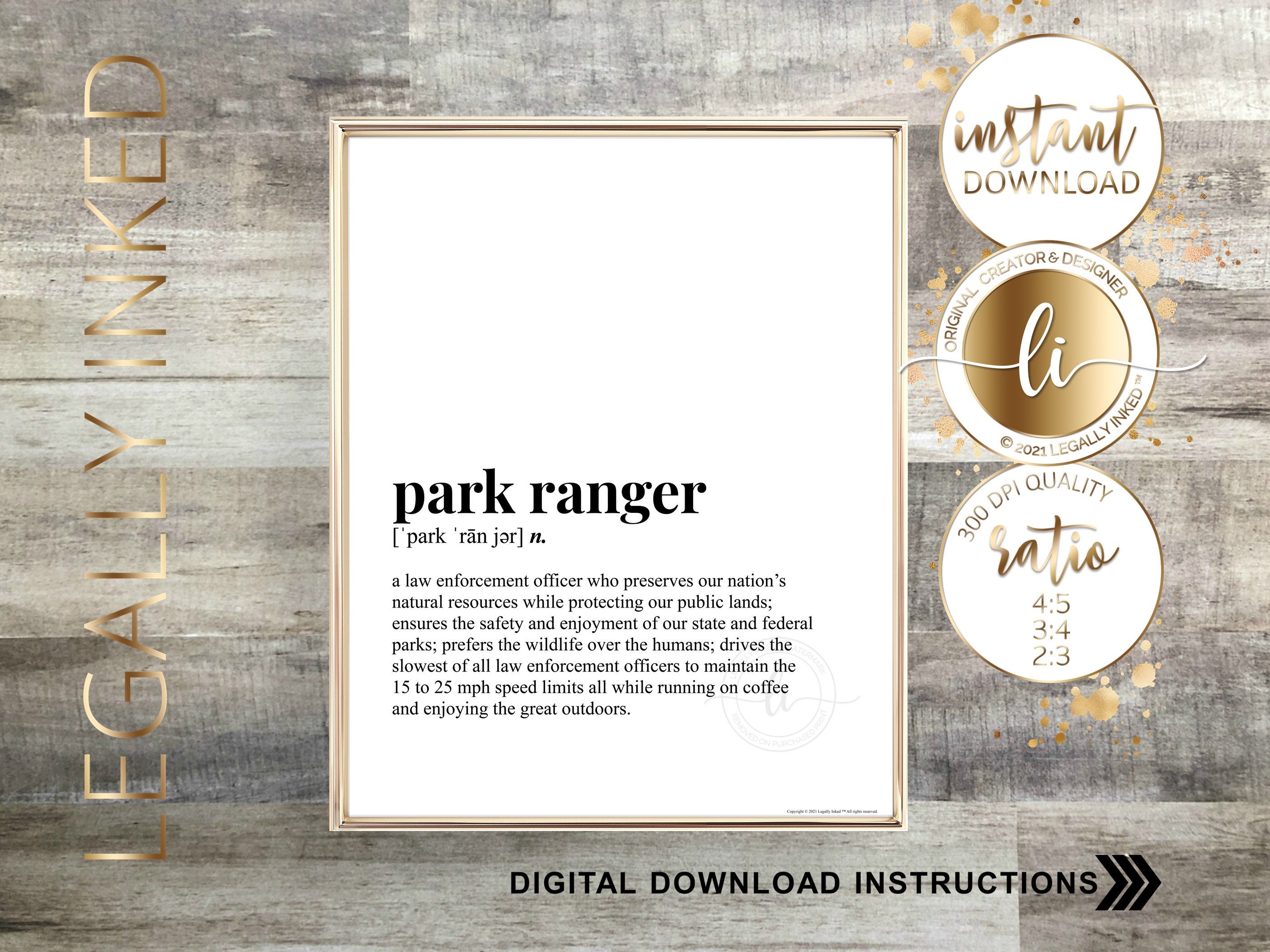 Park Ranger Definition | Legal Humor | Law Prints | Justice Art | Smart ...