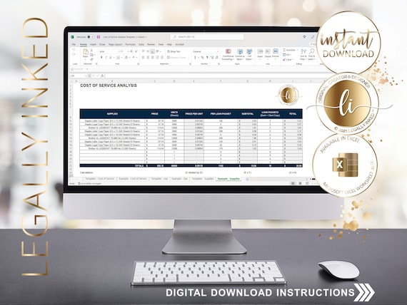 Cost of Service Analysis Excel Template Legal Notary - Etsy