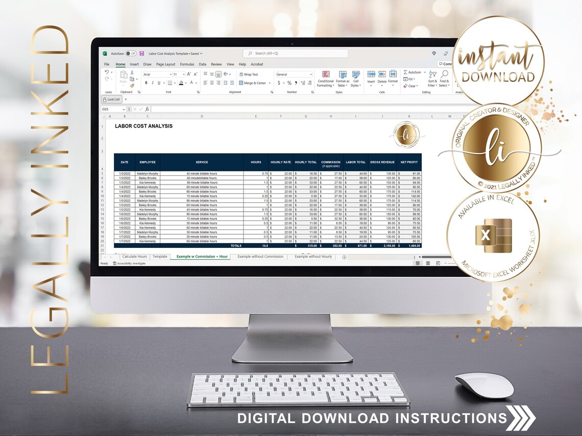 Labor Cost Analysis | Excel Template | Law Office | Legal | Business ...