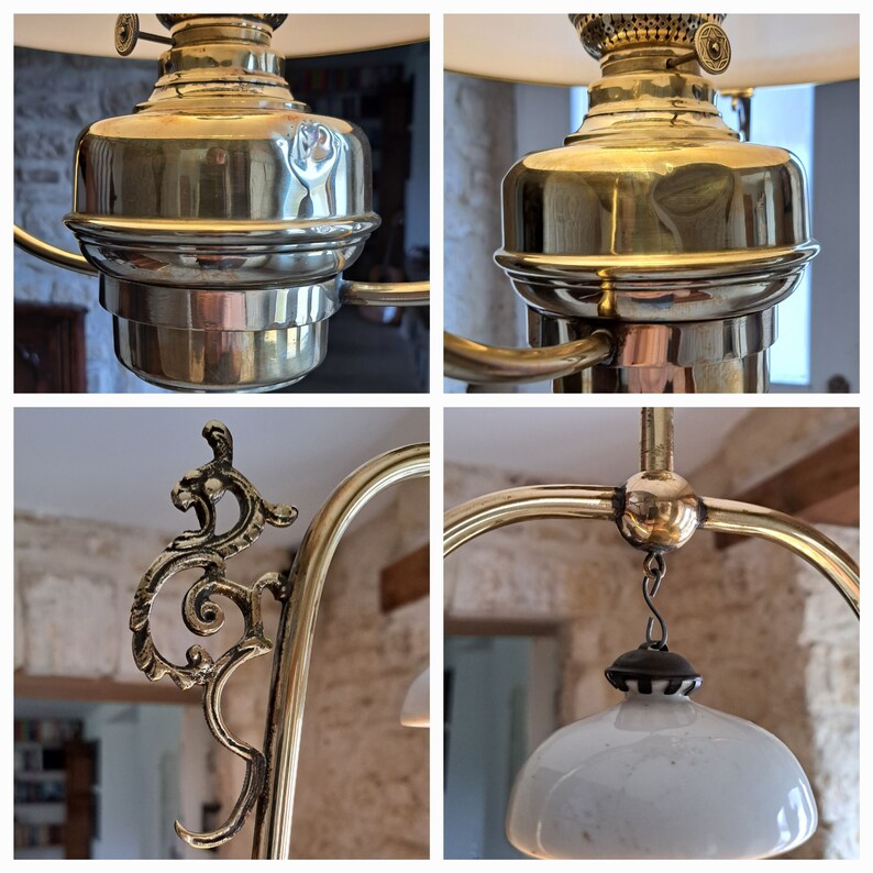 Very Pretty Vintage French Opaline and Brass Oil Ceiling - Etsy