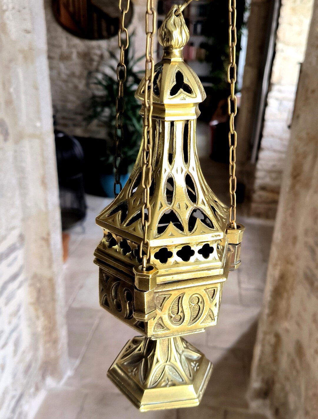Gorgeous, Antique, French, Bronze, Ecclesiastical, Triple Chain, Gothic ...