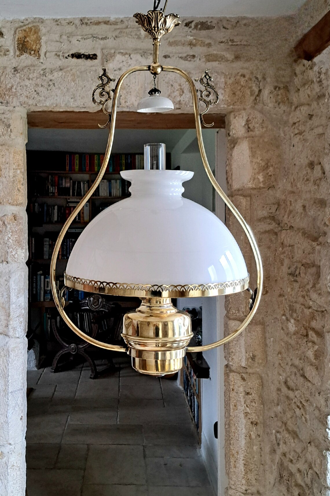 Very Pretty Vintage French Opaline and Brass Oil Ceiling - Etsy