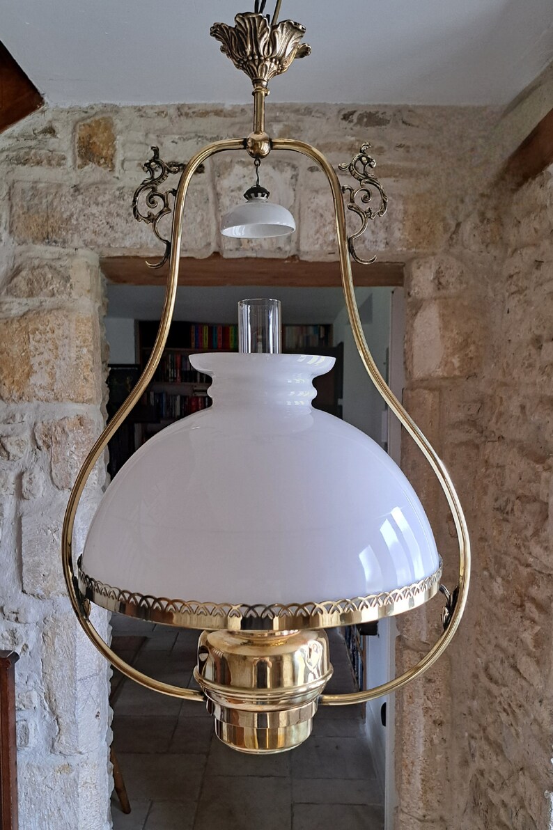 Very Pretty Vintage French Opaline and Brass Oil Ceiling - Etsy