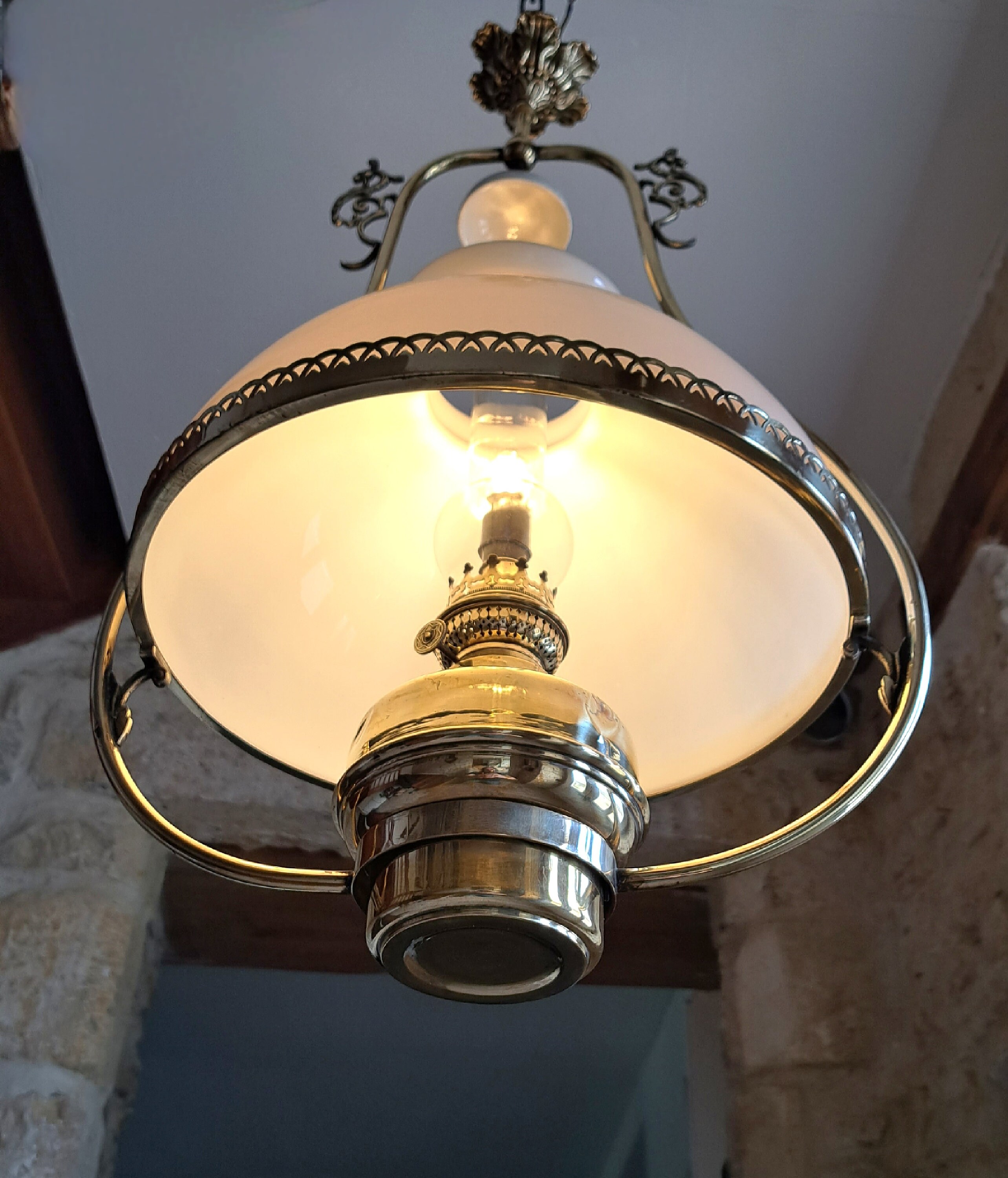 Very Pretty, Vintage, French, Opaline and Brass, Oil, Ceiling Light ...