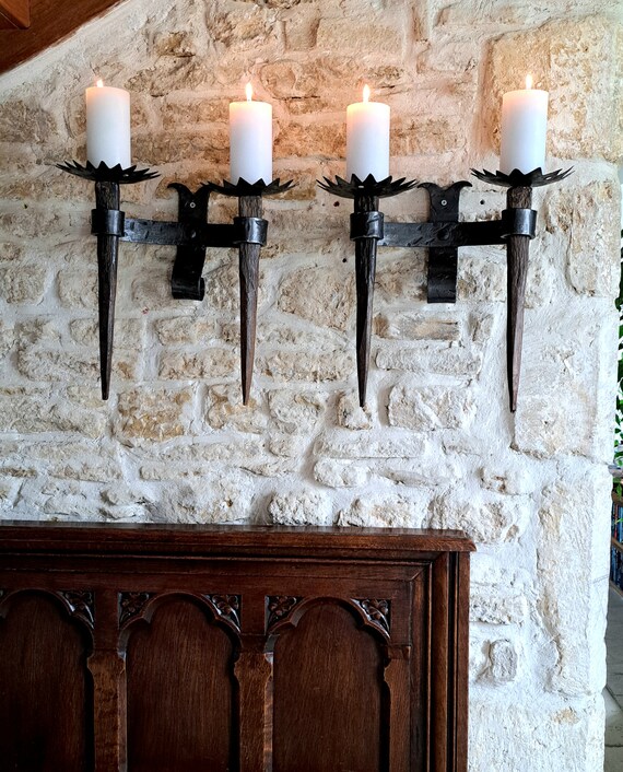 Pair of Magnificent Large Antique French Gothic Medieval Style Wrought Iron and Wood Candle Sconces. Circa Late 1800 s Early 1900 s Etsy UK