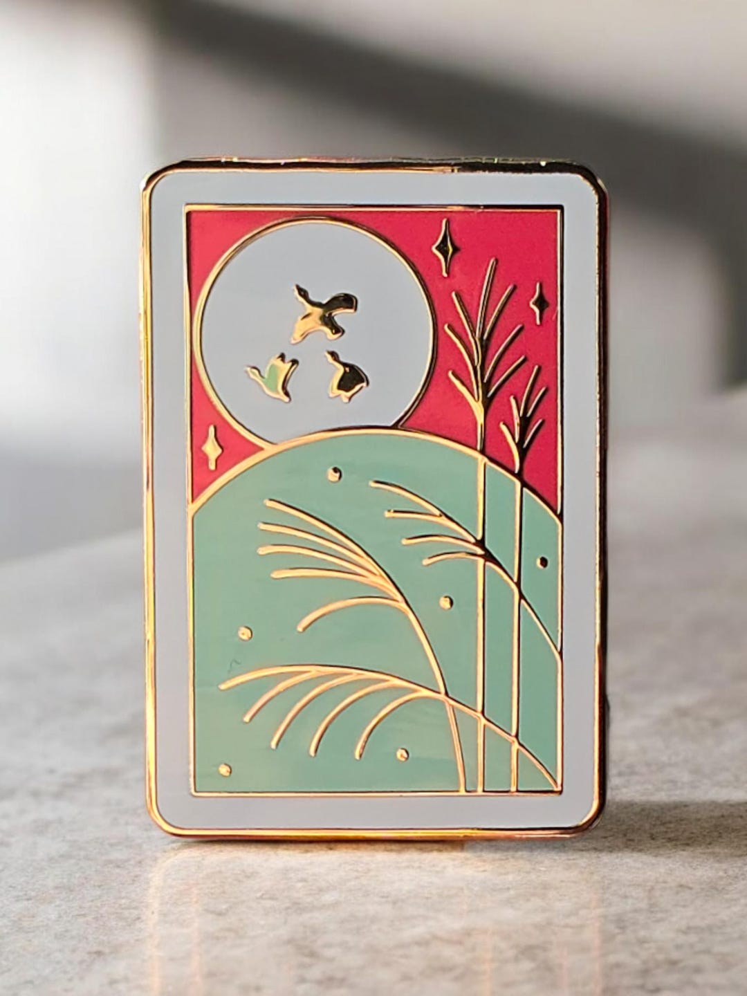 AUGUST Koi-koi Hanafuda Card-style Cute Hard Enamel Pin - Gold Japanese ...