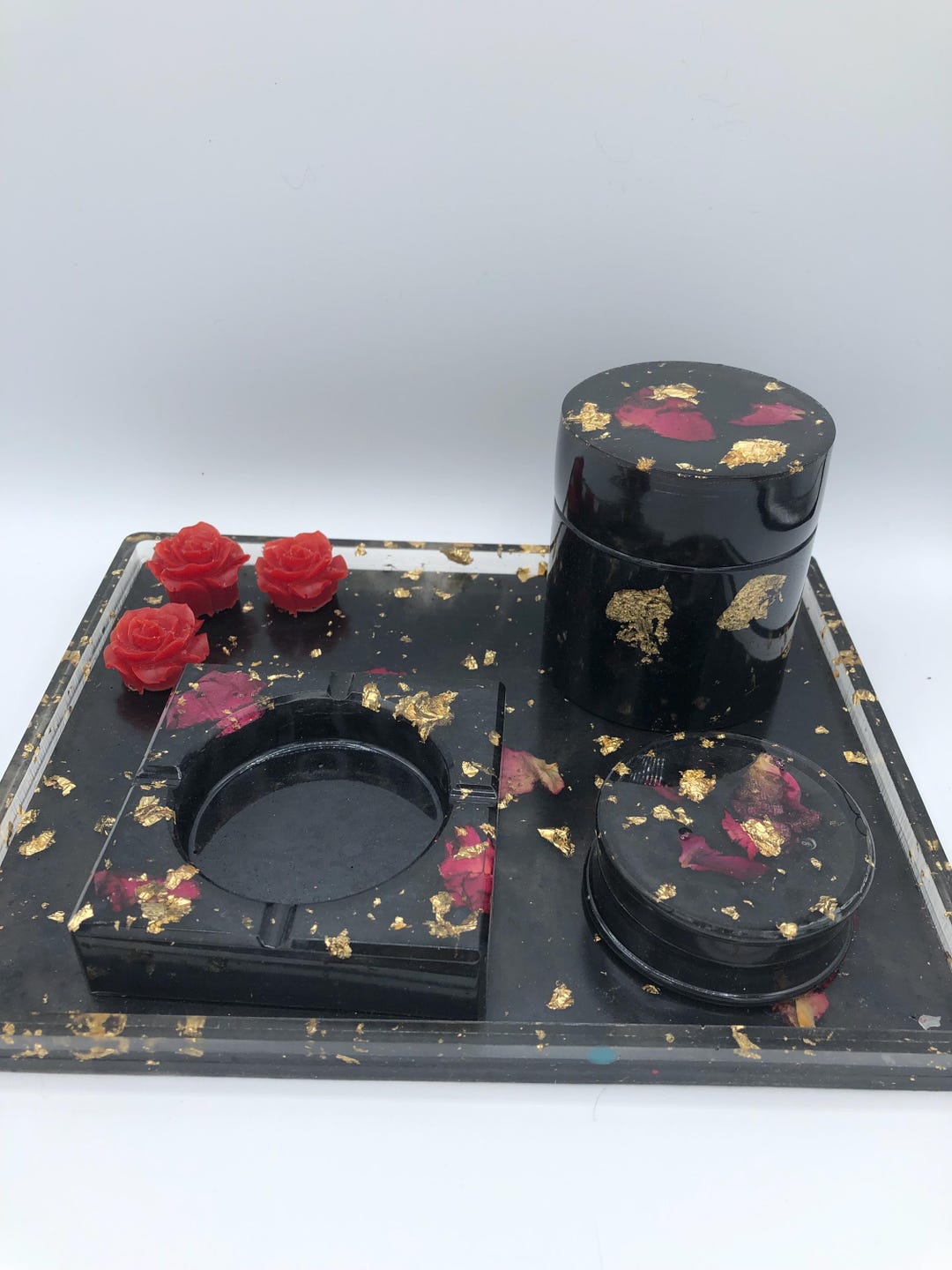 Custom Rolling Tray Set | Handmade With Grinder, Stash Jar, Ashtray ...