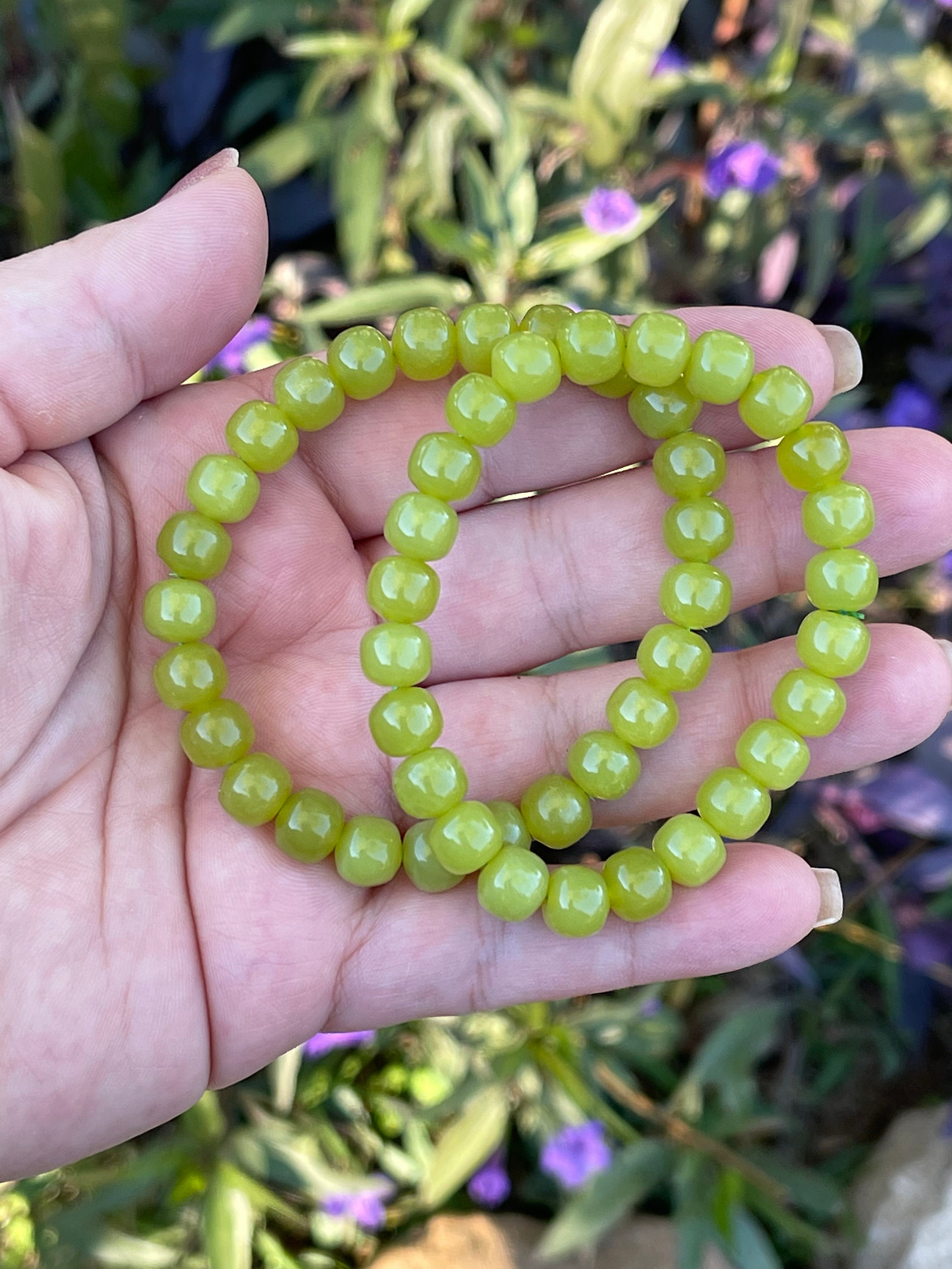 Serpentine Jade, Apple Green Serpentine Abacus Style Jade Beaded Bracelet, Serpentine Jade ...