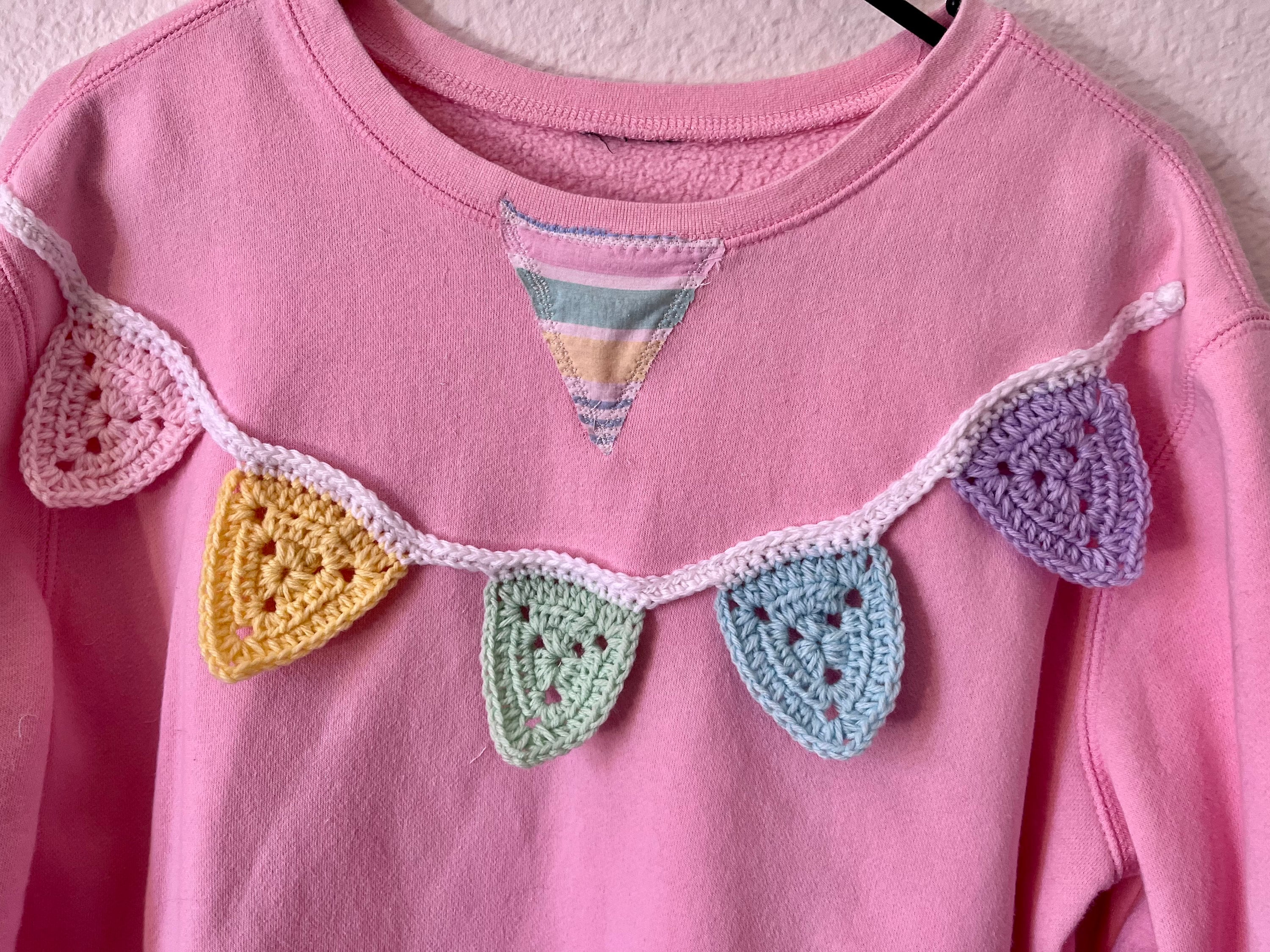 Rainbow Bunting Crochet Sweatshirt DIY Sewing Upcycled Fashion Slow ...