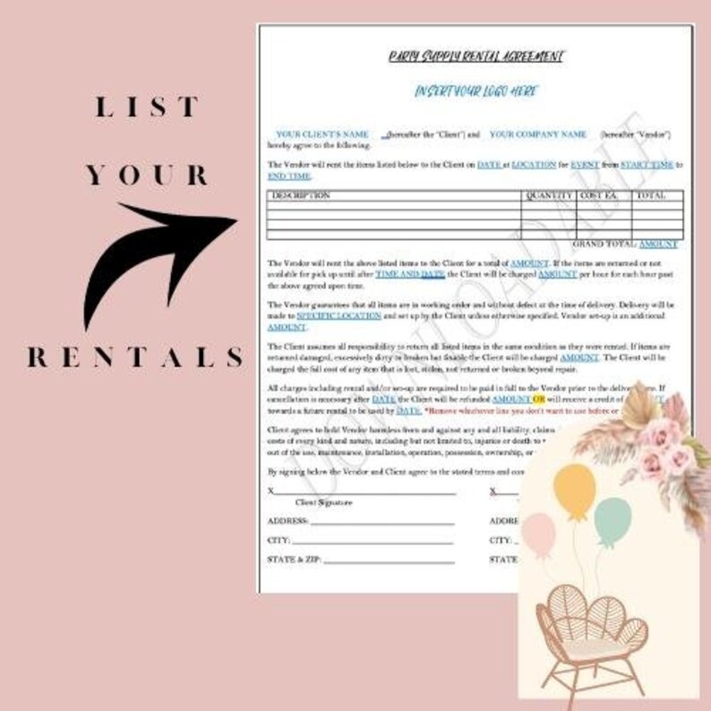 Event Decor Rental Contract Agreement / Microsoft Word / EASY TO EDIT ...
