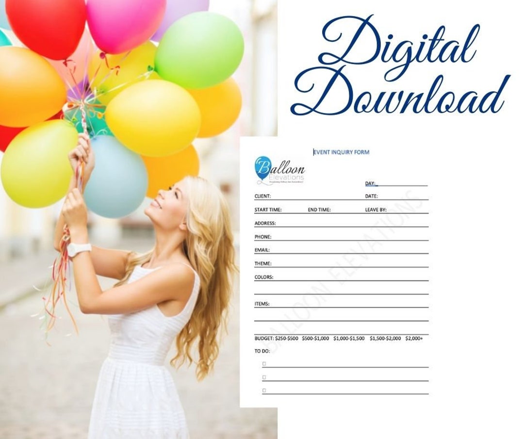 Balloon Decor Event Inquiry Form / Balloon Inquiry Template / Event ...