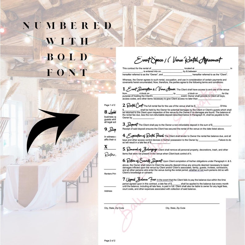 Venue Rental Contract Agreement EASY to Edit DIGITAL DOWNLOAD Word Doc ...