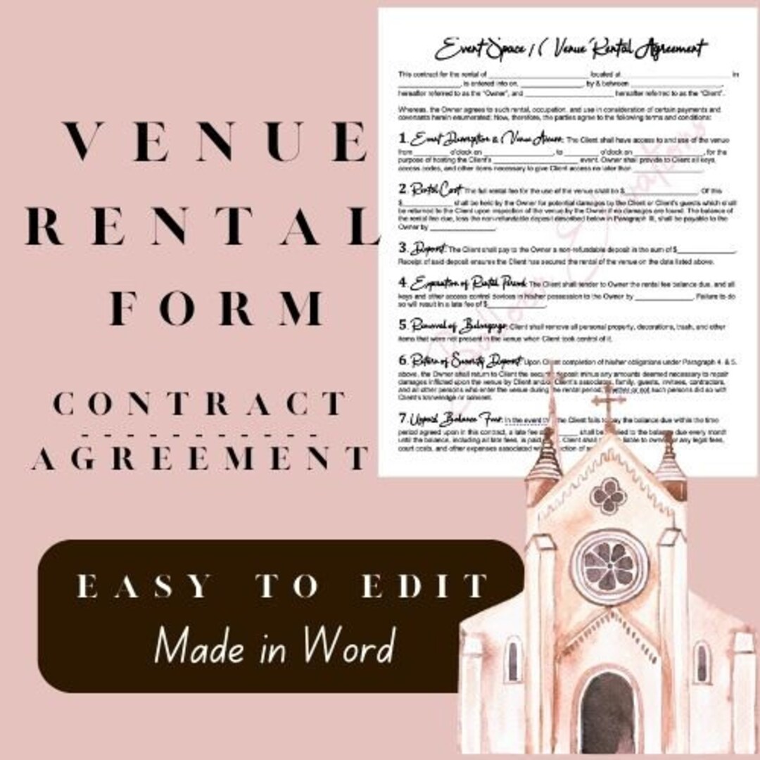 Venue Rental Agreement Contract EASY to Edit DIGITAL DOWNLOAD Word Doc ...