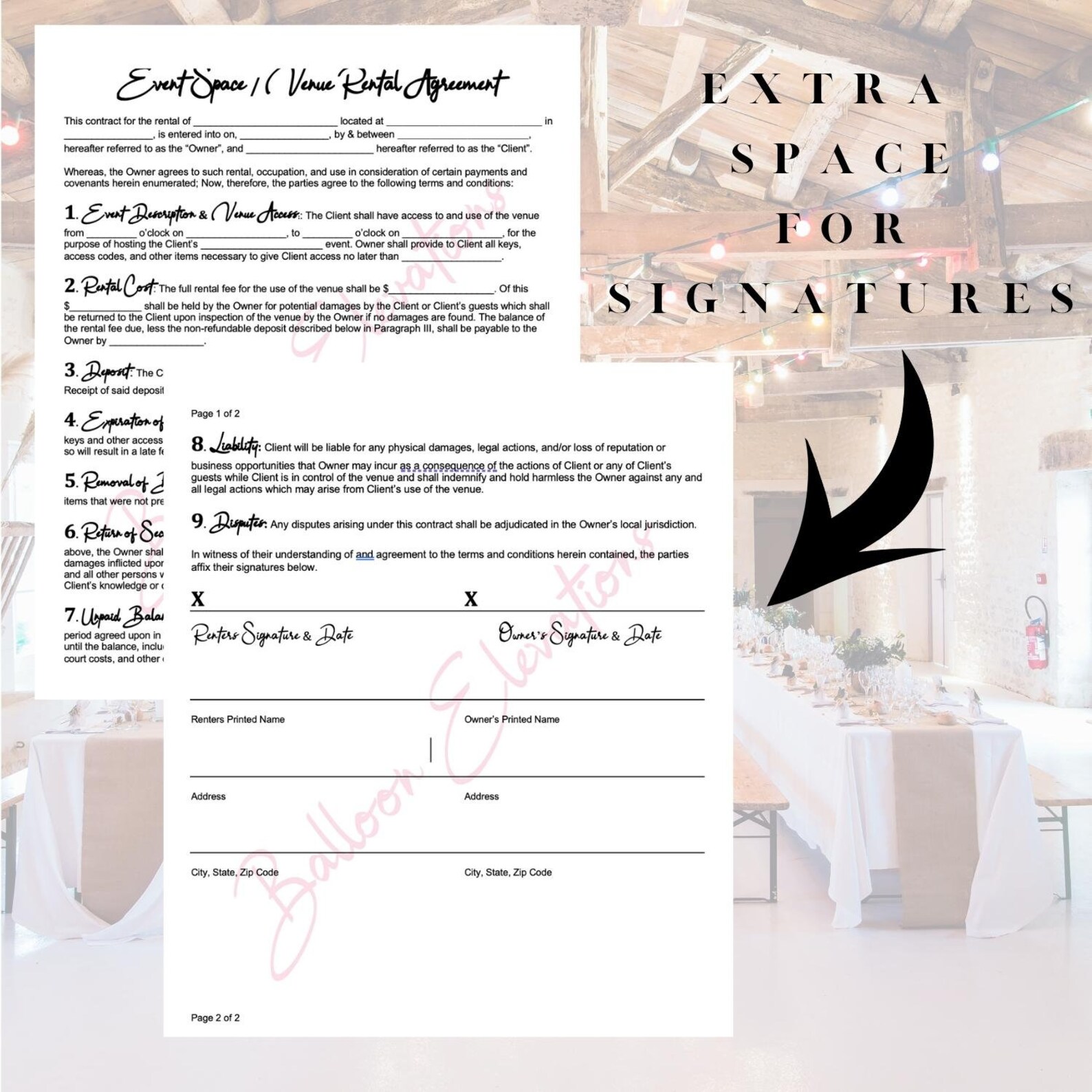 Venue Rental Contract Agreement EASY to Edit DIGITAL DOWNLOAD Word Doc ...