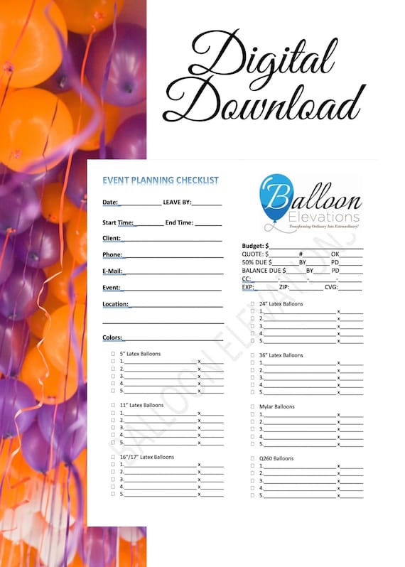 Balloon Business Event Planning Checklist Template DIGITAL - Etsy