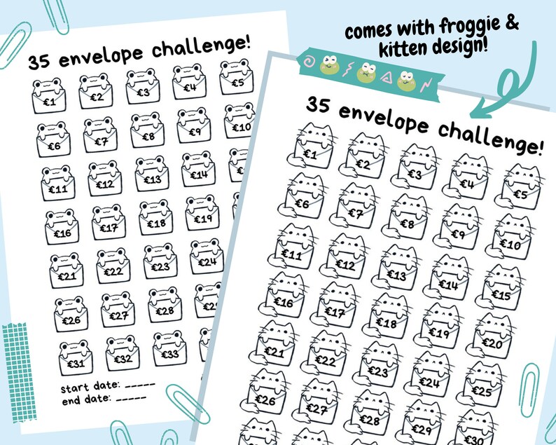 Printable 35 Envelope Savings Challenge Euro Ver Froggie and - Etsy