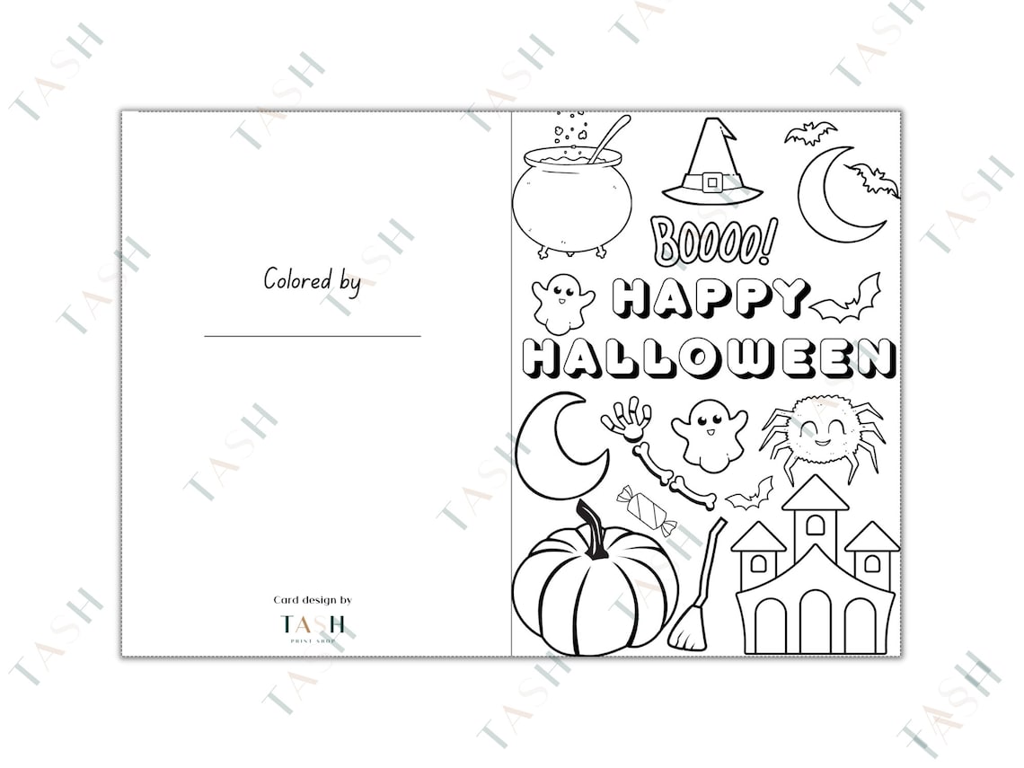 Halloween Printable Coloring Card/ Kids Coloring Card/ Happy Halloween ...