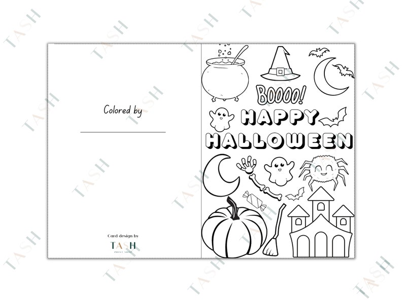 Halloween Printable Coloring Card/ Kids Coloring Card/ Happy Halloween ...