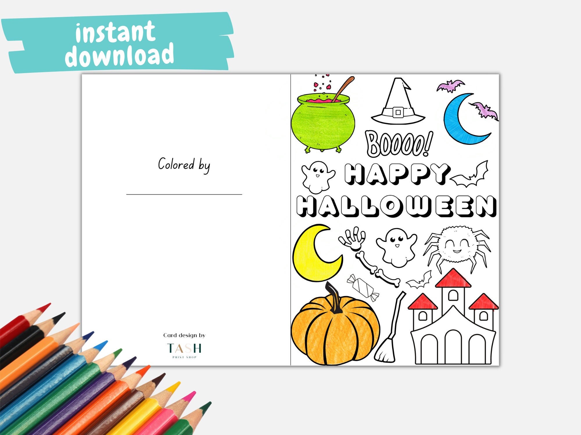 Halloween Printable Coloring Card/ Kids Coloring Card/ Happy Halloween ...
