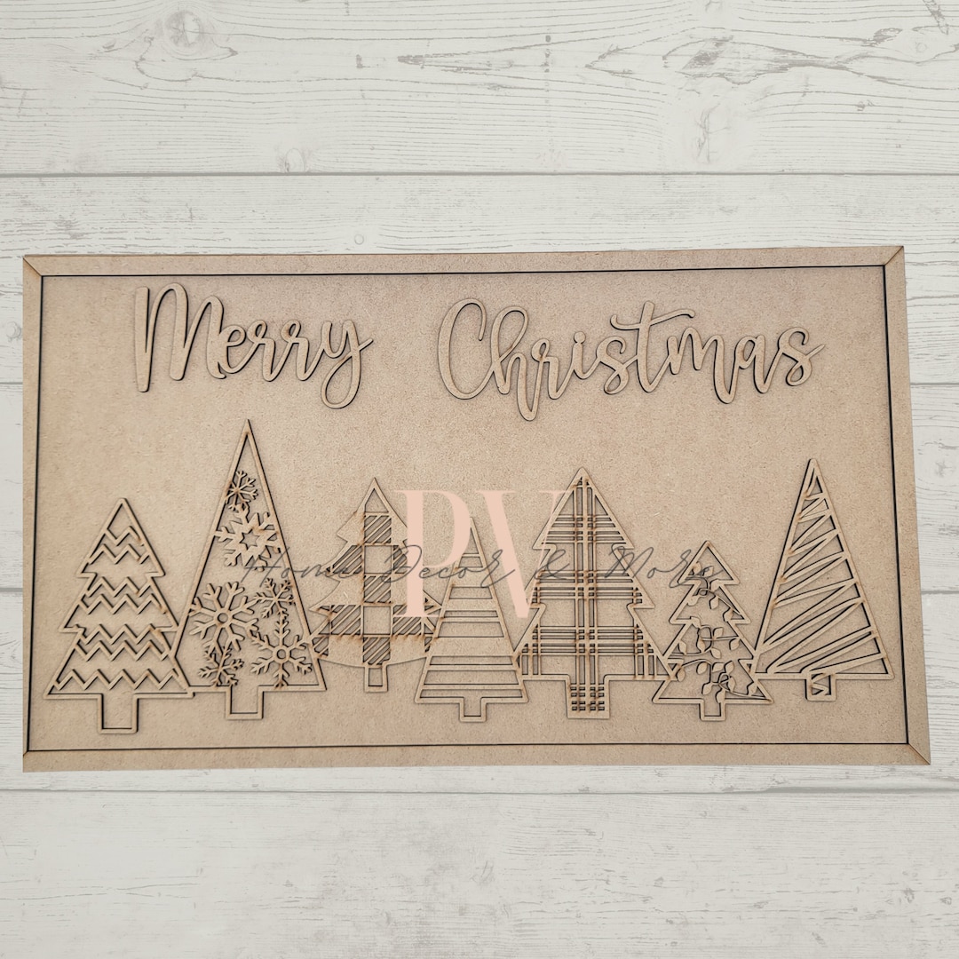 Merry Christmas Tree Sign: Laser Cut MDF Holiday Decor - Etsy