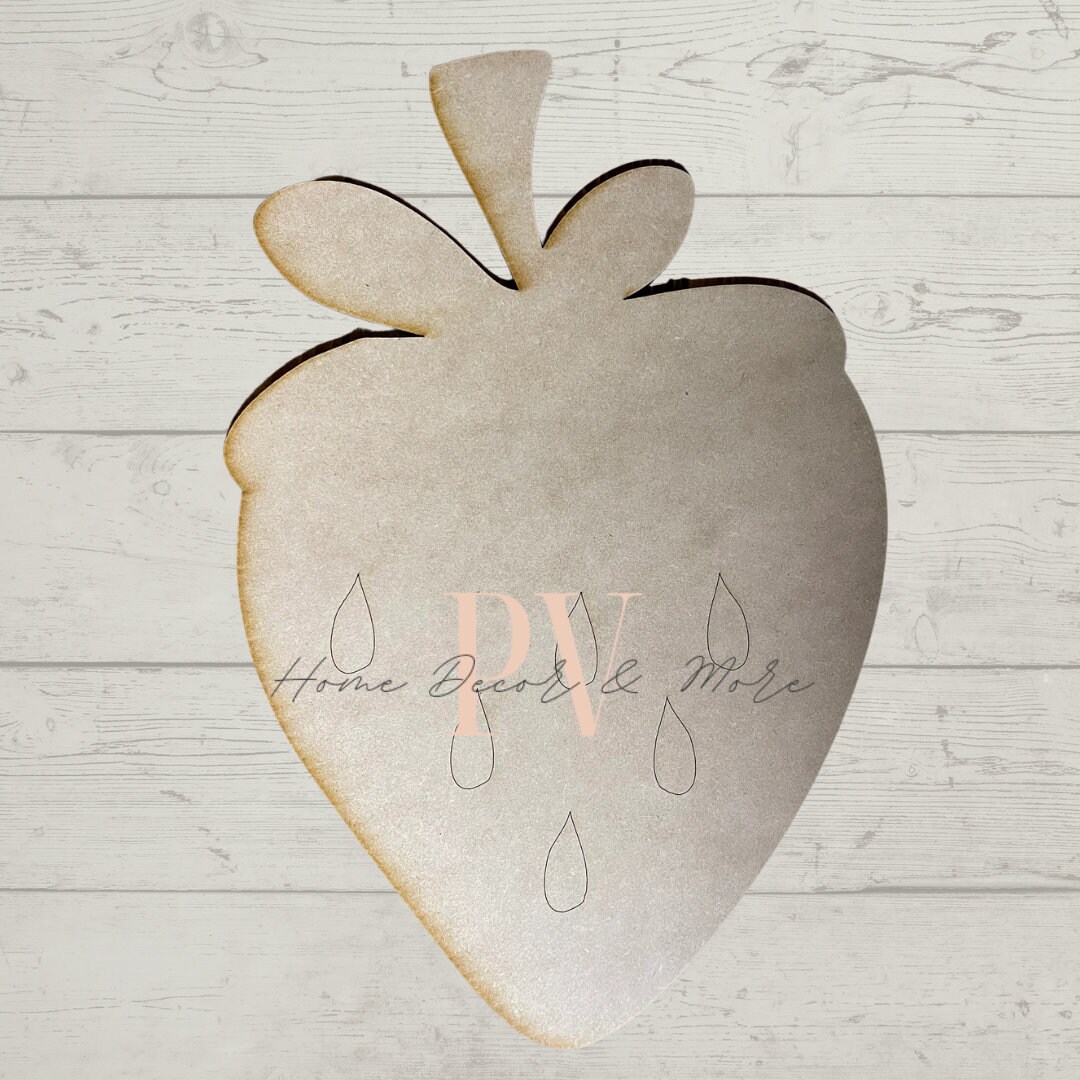 10" Strawberry Shape Laser Wood Cutout Blank Wooden Craft DIY Paint ...
