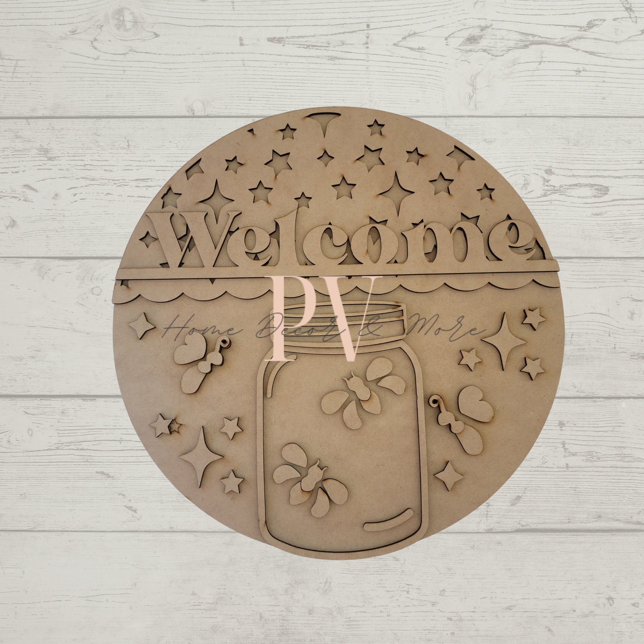 Firefly Welcome Round, Laser Cutout, Front Door Decor, Summer Crafts ...