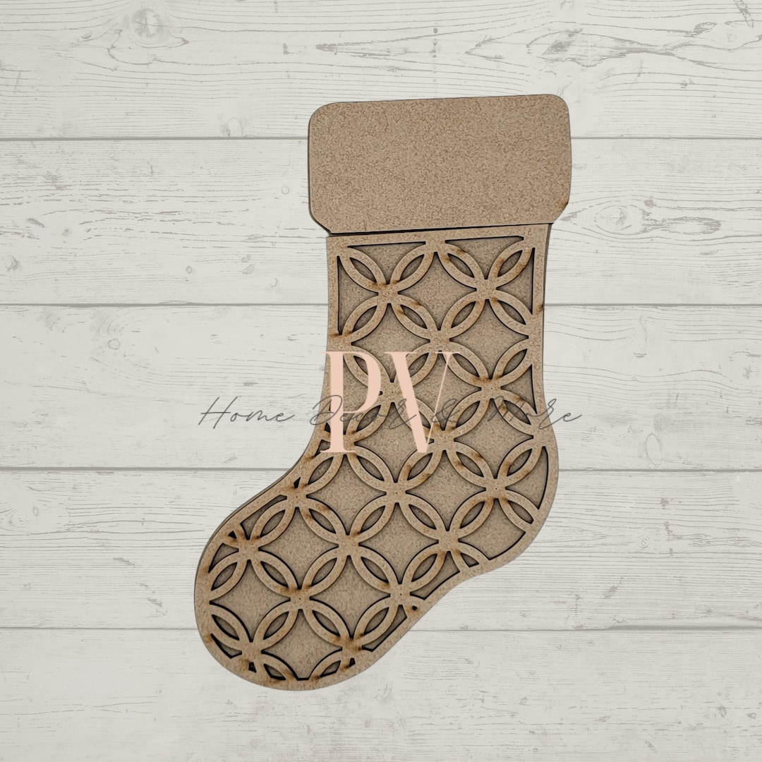 Ornate Stocking Laser Cutout: DIY Holiday Decor, Wooden Shape - Etsy