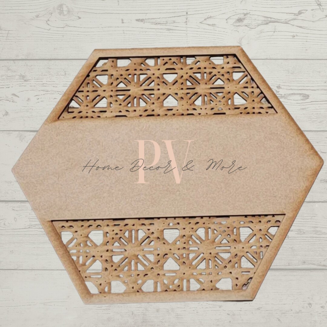 Rattan Hexagon Surface, Laser Wood Cutout, Housewarming Gift, Door ...